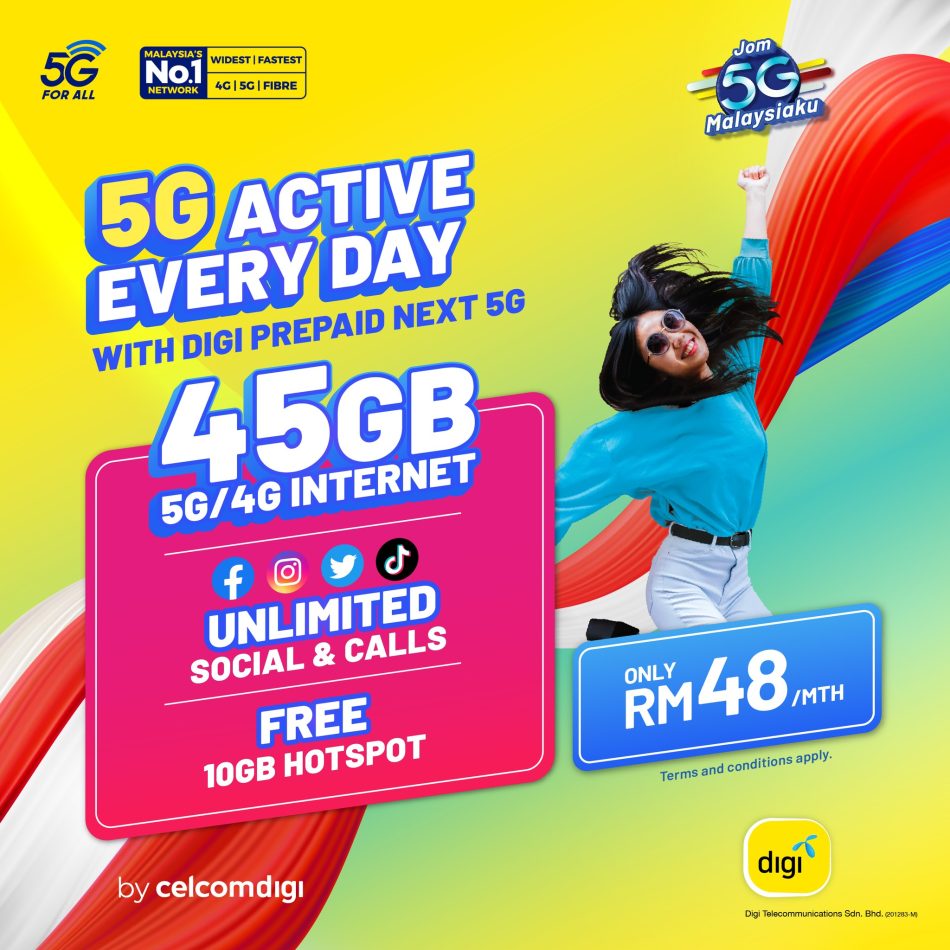 Pelan Digi Prepaid Next 5G 48 Menawarkan Data Sehingga 45GB Pada Harga ...