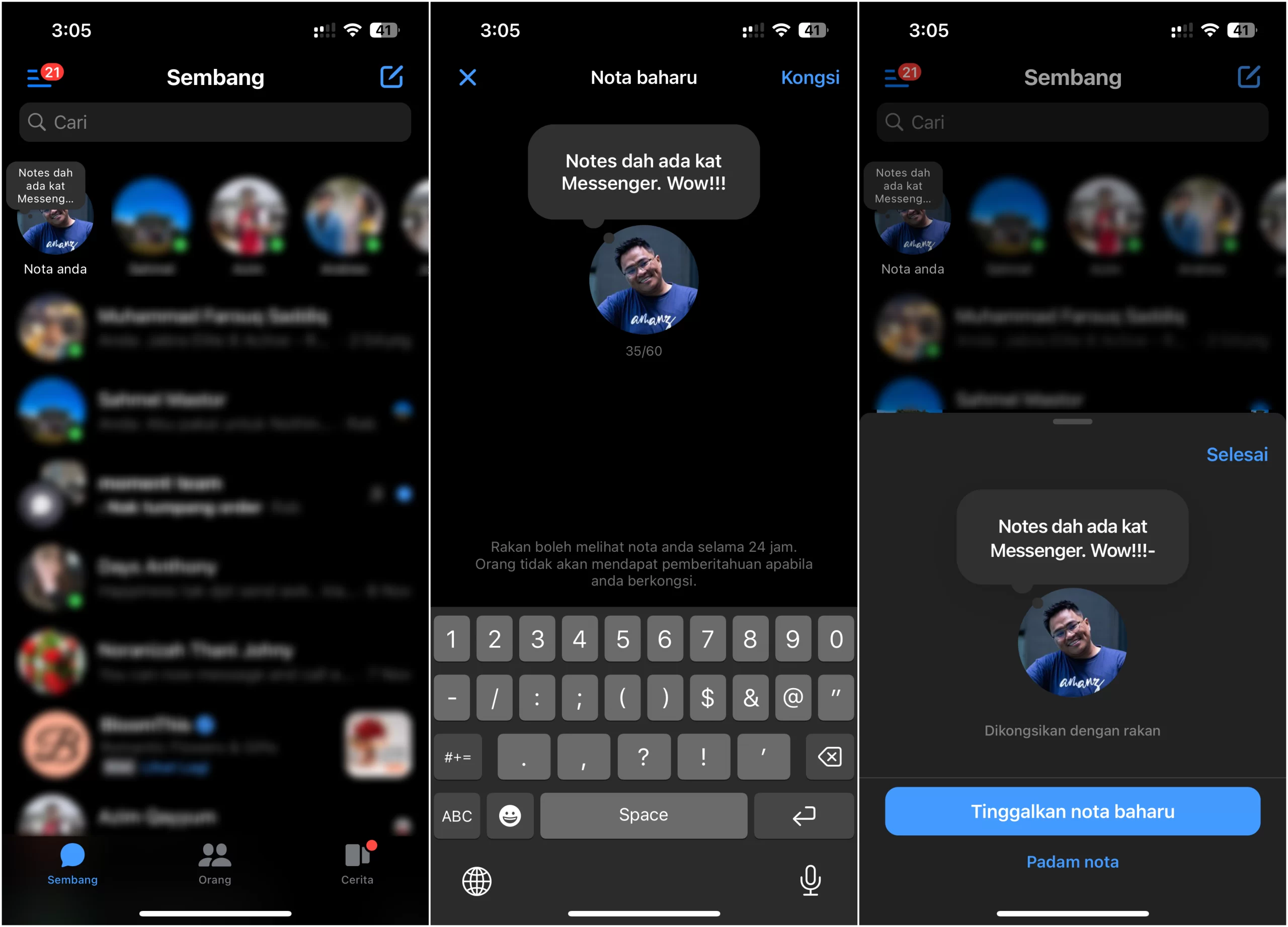 Ciri Notes Kini Di Messenger – Perkongsian Teks 60 Aksara | Amanz